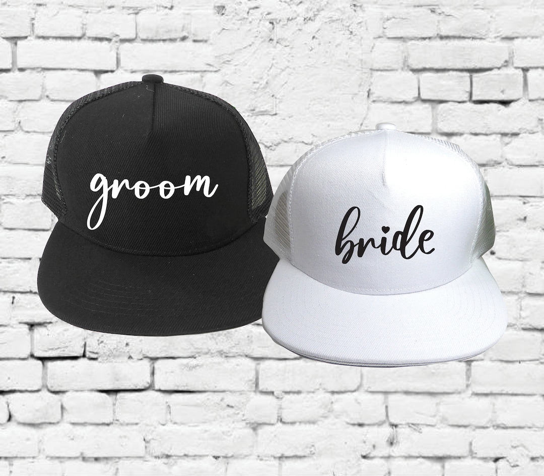 Bride and Groom Trucker Hats Five Panel Flat Bill Caps With Embroidery ...