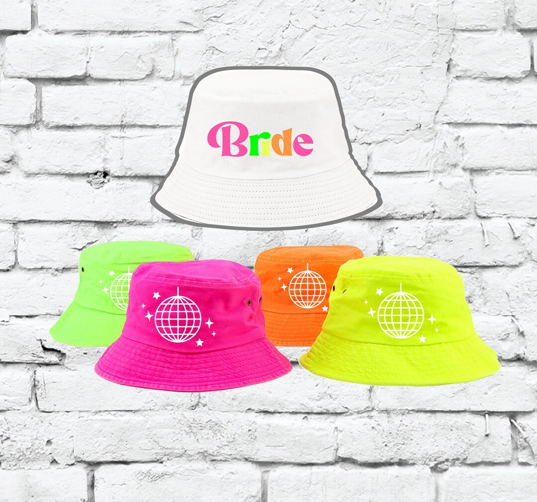 Bride and Tribe Disco Ball Bucket Hats Bridal Party Hats Neon Retro ...