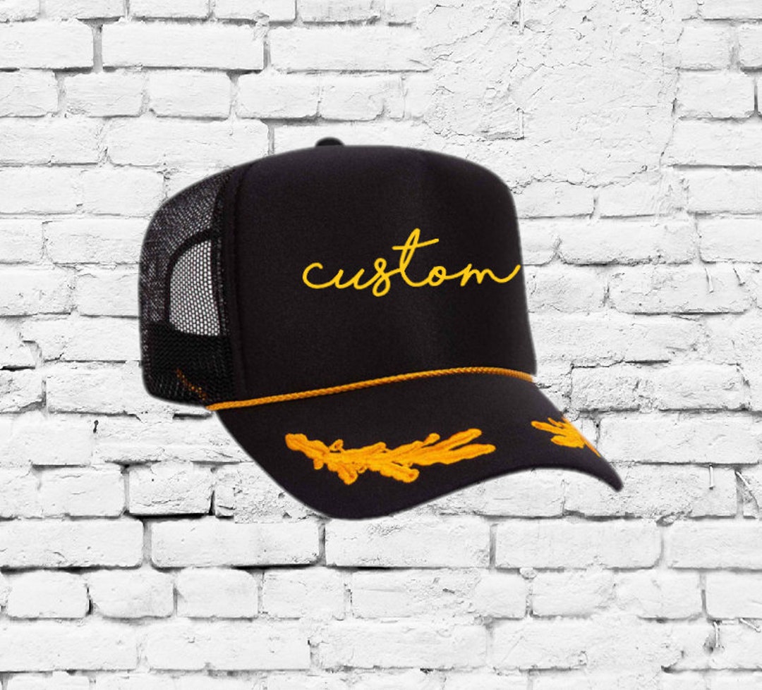 Custom Nautical Trucker Hats, Black Gold Captain Hat, Yacht Foam ...