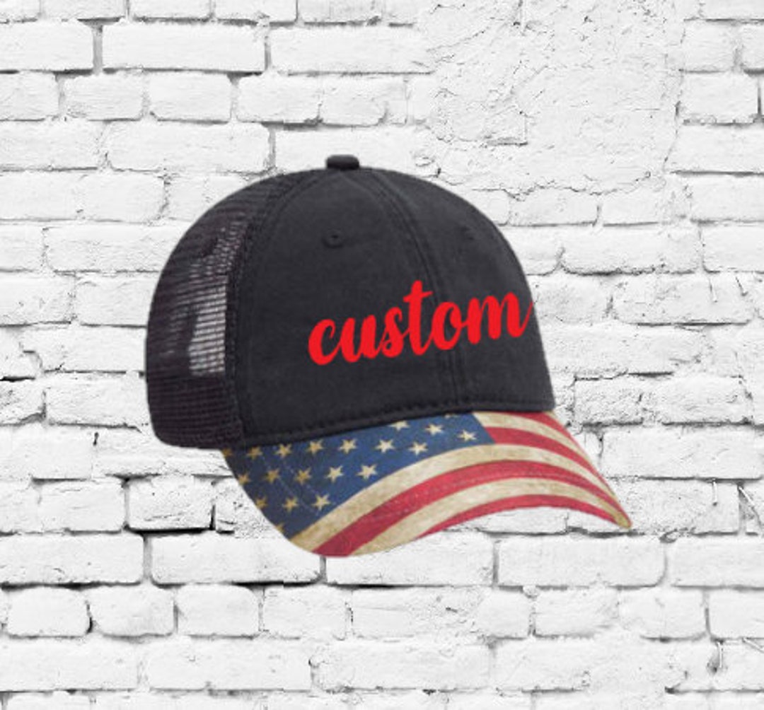 Custom American Flag Brim Trucker Hat Baseball Cap Embroidery Your ...