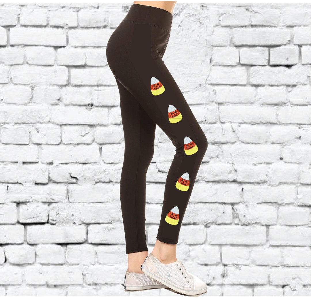 Candy Corn Down the Legs Leggings Full Leg Length Pants Black Legging ...