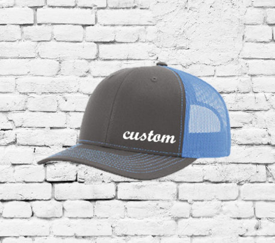 Custom Embroidery Trucker Hat Charcoal Grey and Columbia Blue ...