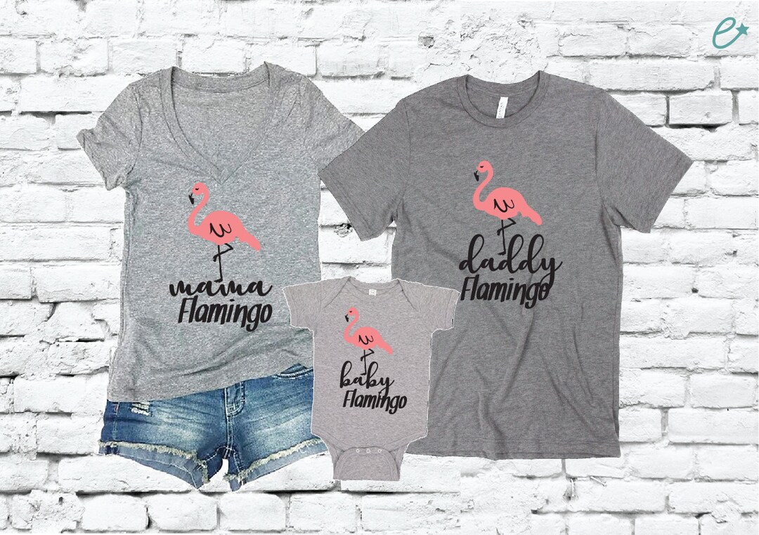 Flamingo Family Tees Mama Daddy and Baby Shirt Set Baby Announcement ...