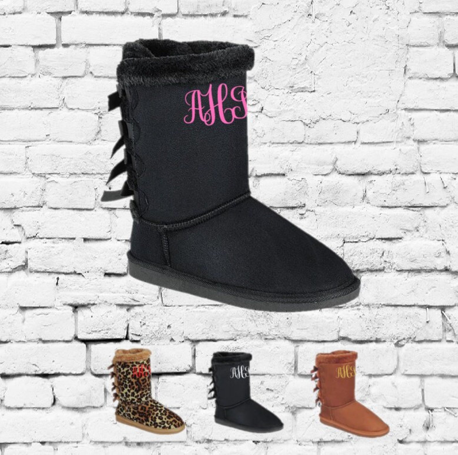 Custom Monogrammed Boots Women's Classic Black Tan or - Etsy