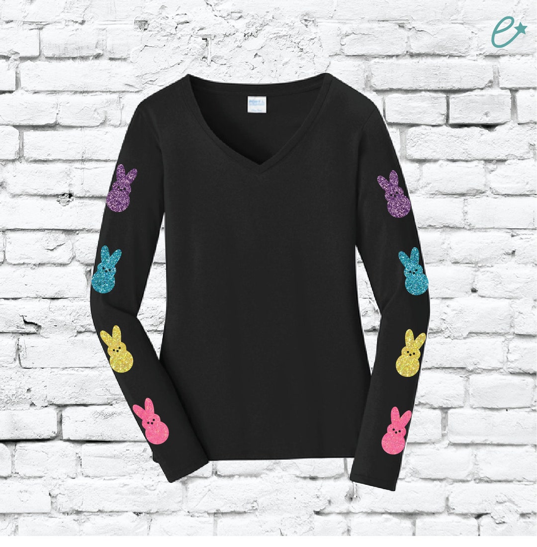 Peeps Down Sleeves T-shirt Peep Women's Easter V Neck Long Sleeve V ...