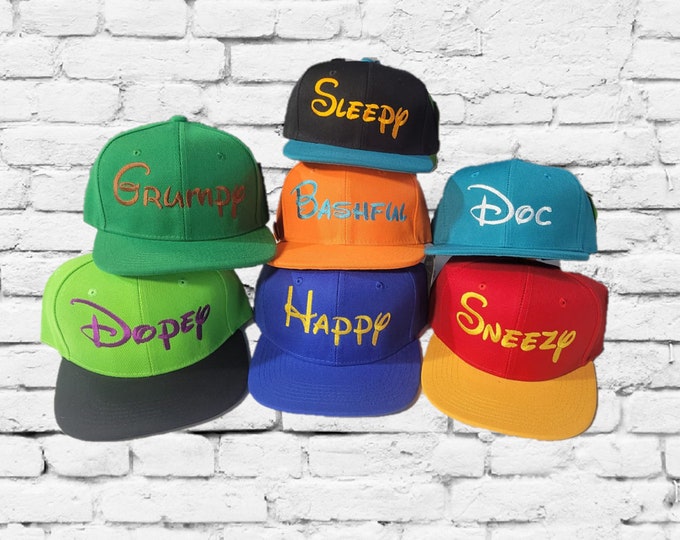 Youth Seven Dwarf Hats Custom Embroidery Snapbacks 7 Dwarfs Hats Your ...