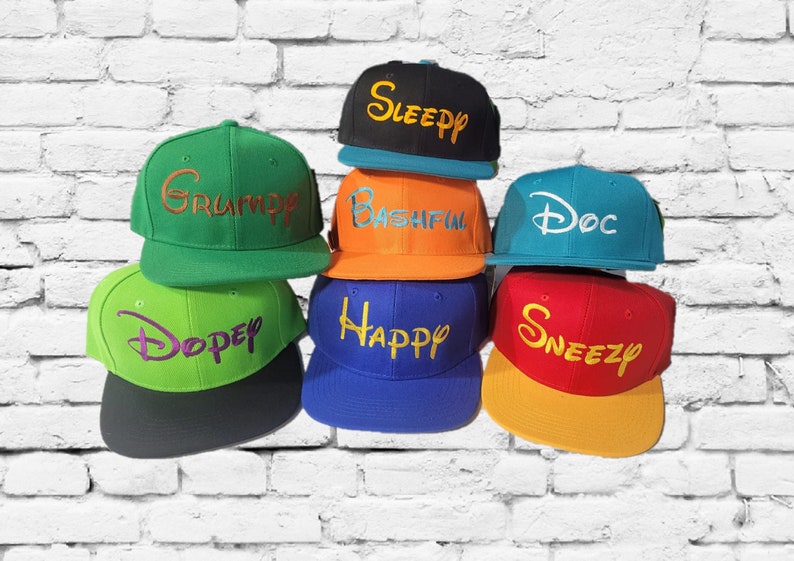 Youth Seven Dwarf Hats Custom Embroidery Snapbacks 7 Dwarfs - Etsy