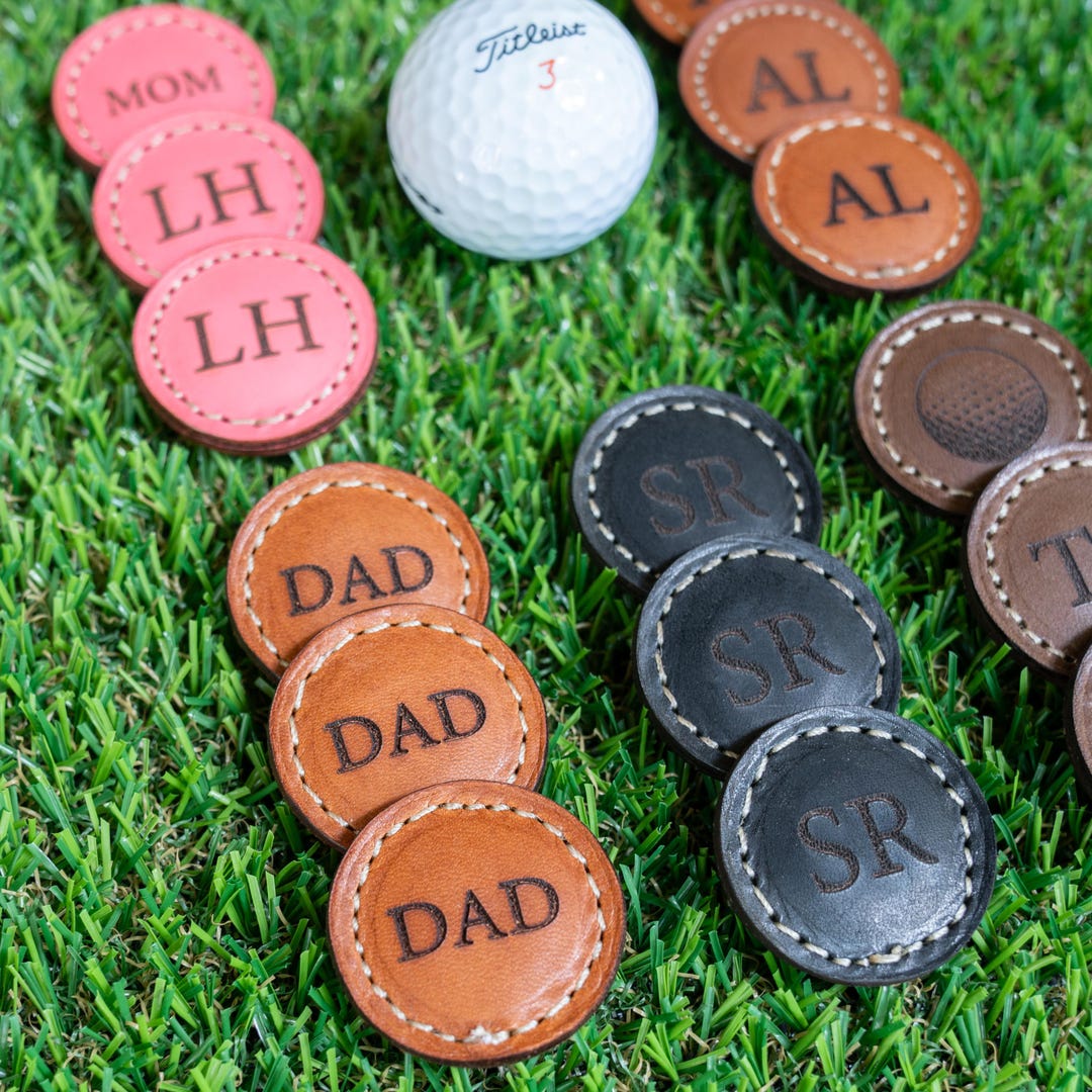 Personalized Leather Golf Ball Markers, SET OF 2, Anniversary Gift for ...