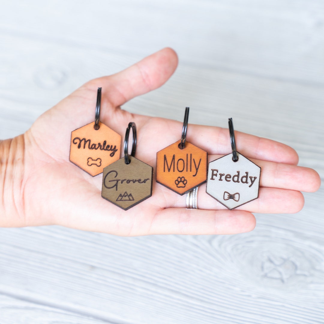 Personalized Leather Dog Tag, Pet ID Tag, Pet Collar Tag, Custom Cat ...