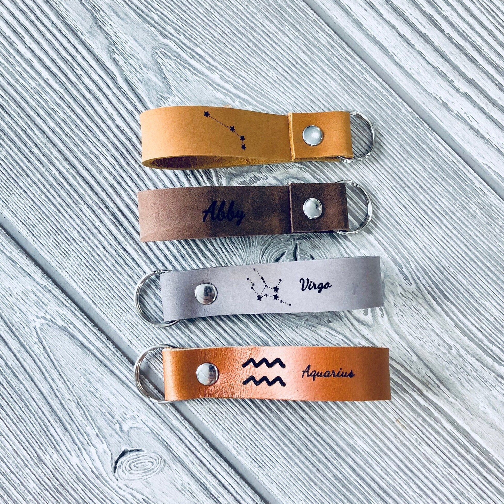 Zodiac Leather Keychain Custom Keychain Zodiac Gift Aries - Etsy