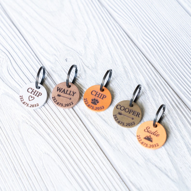 Leather Pet Name Tag Pet ID Tag Pet Collar Tag Custom Cat - Etsy