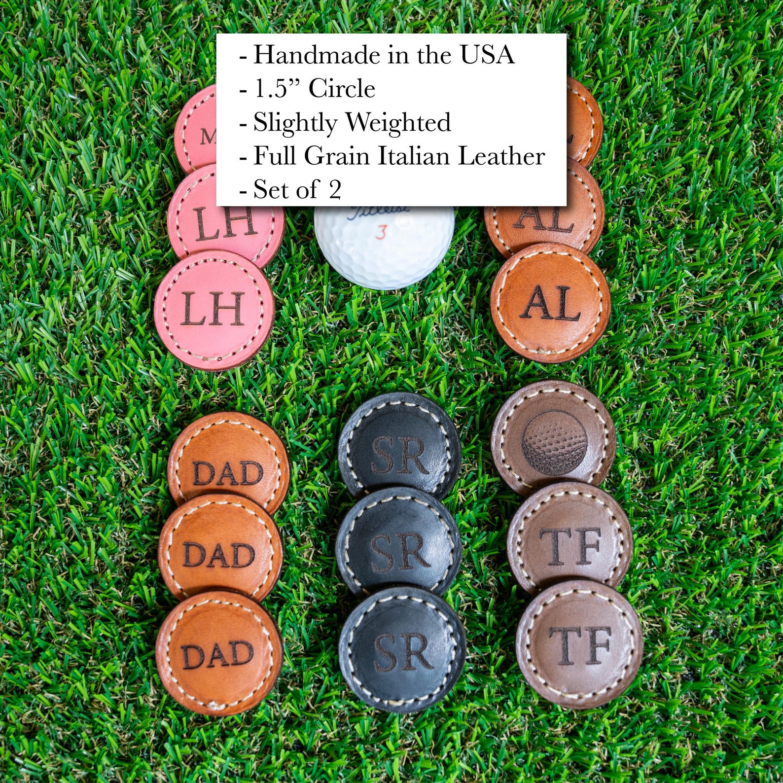 Personalized Leather Golf Ball Markers, SET OF 2, Anniversary Gift for ...