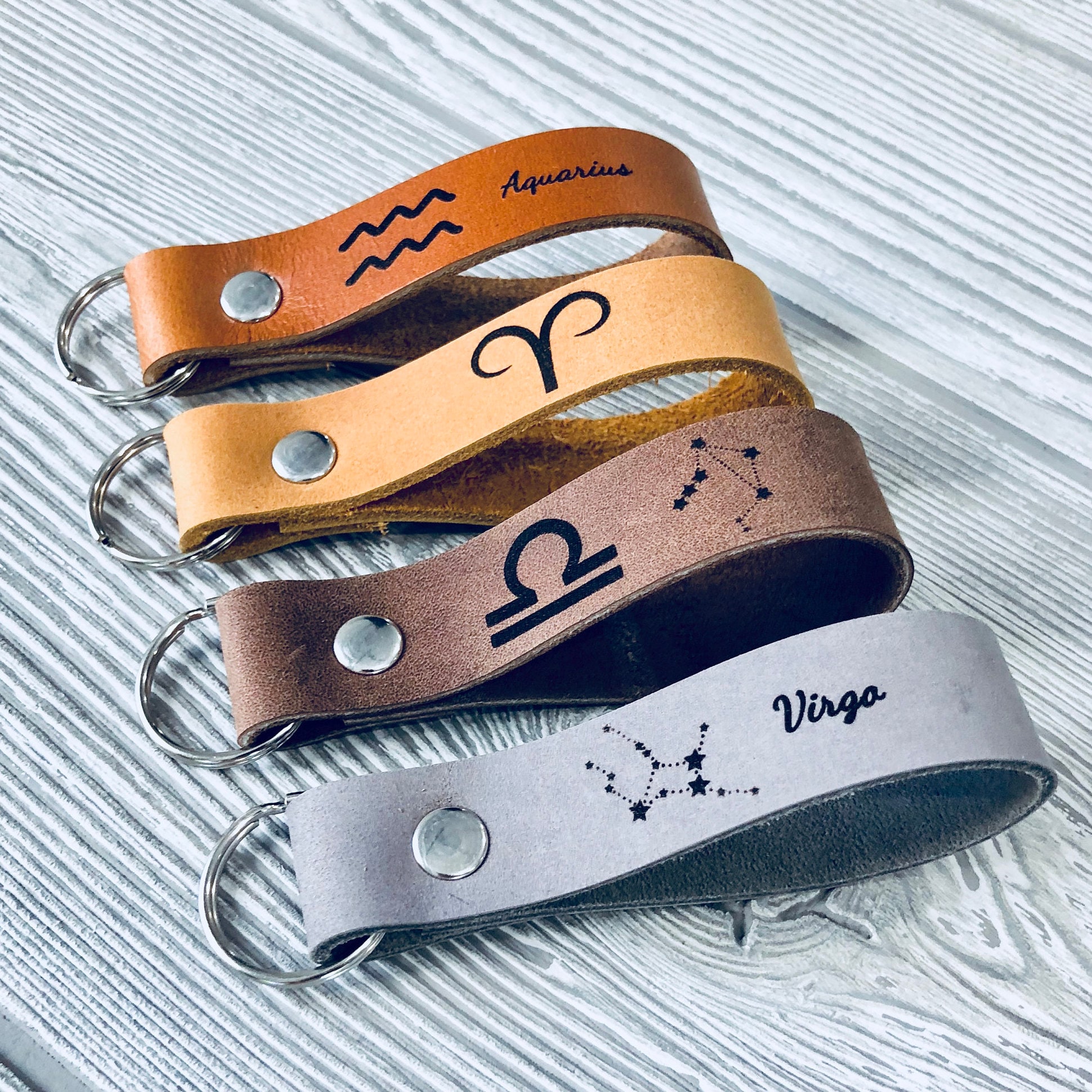 Zodiac Leather Keychain Custom Keychain Zodiac Gift Aries - Etsy