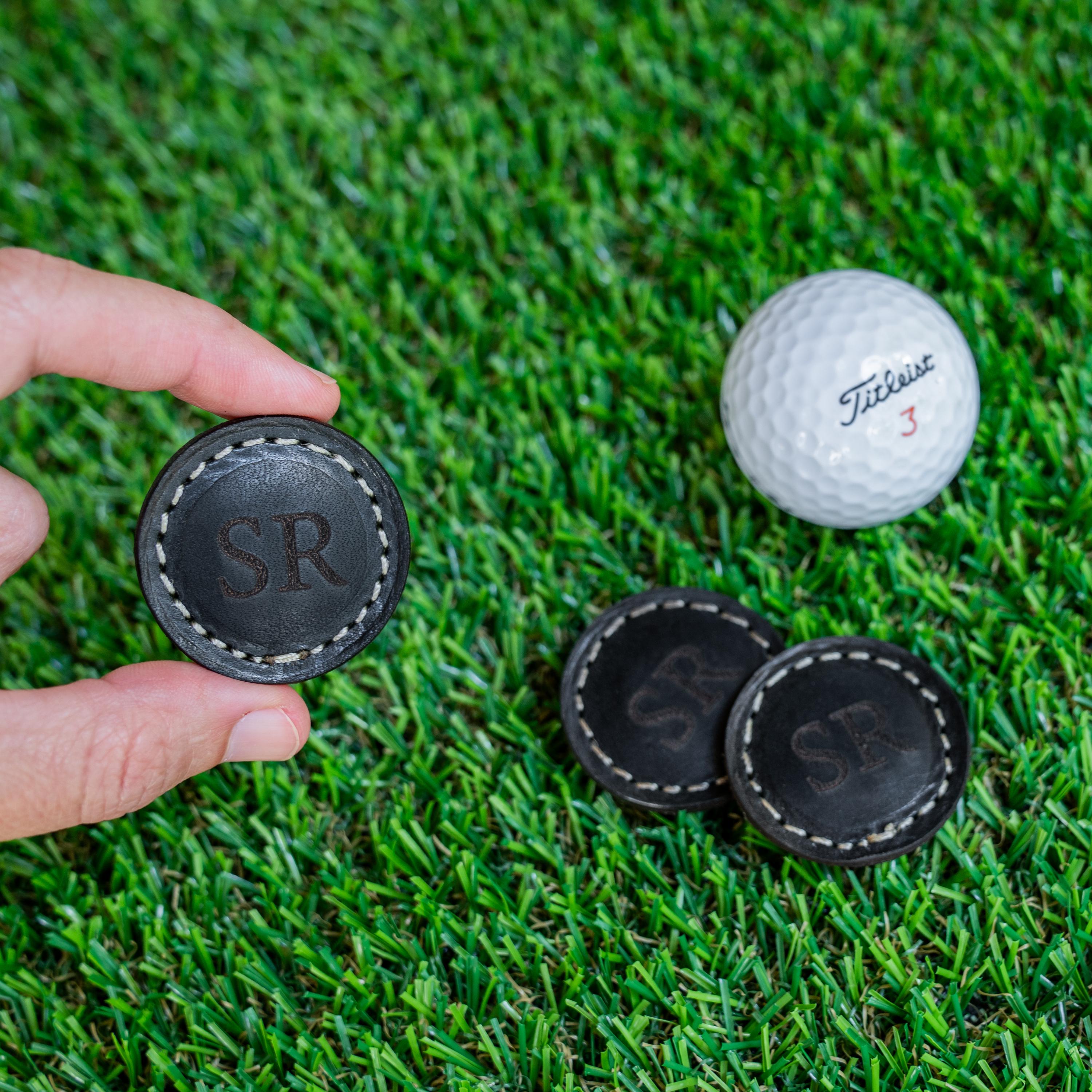 Personalized Leather Golf Ball Markers, SET OF 2, Anniversary Gift for ...