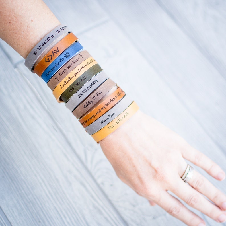 Personalized Leather Bracelet Mens Leather Bracelet Womens Etsy