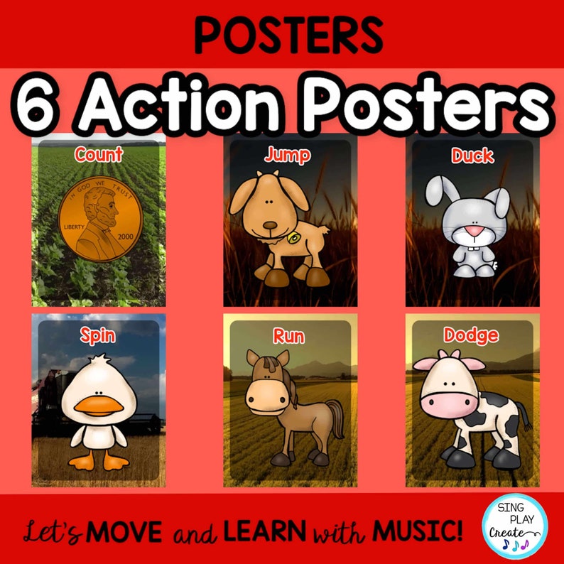 Farm Animal Run Exercise for Kids, Brain Break, P.E. Movement Cards and ...