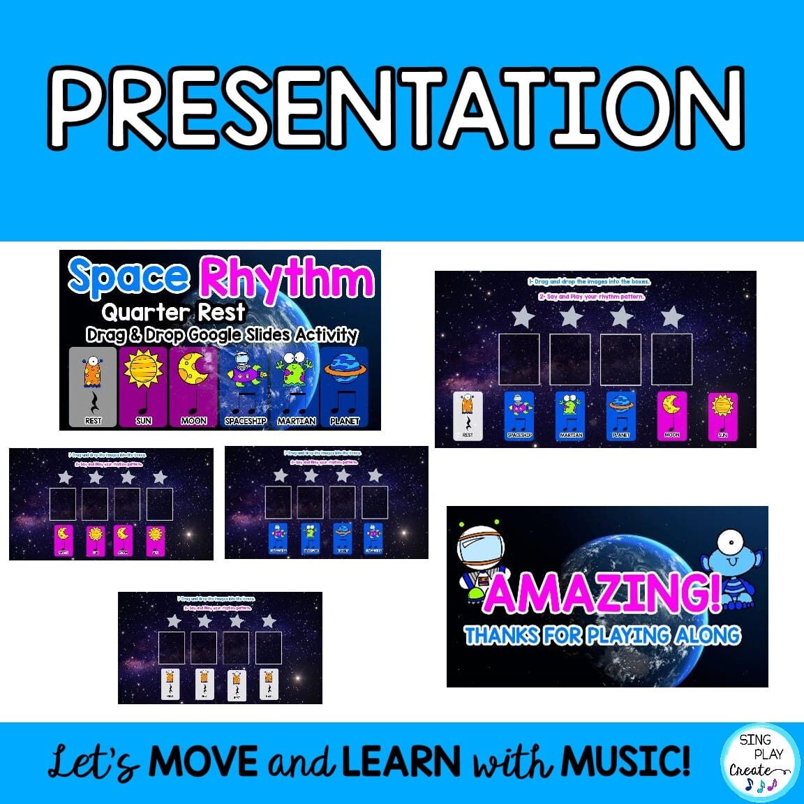 Rhythm Google Slides Drag and Drop Activity: level 1 Quarter Rest Space ...