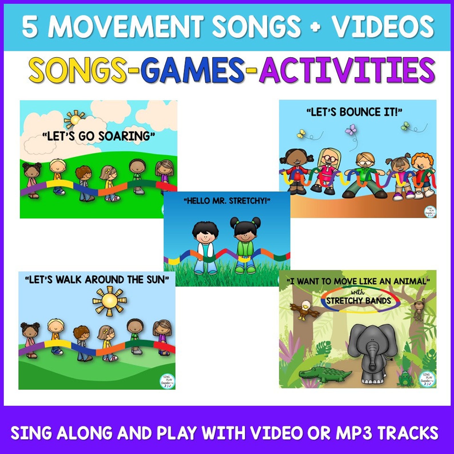 Stretchy Band Songs & Movement Activities BUNDLE: Music, PE, Team ...