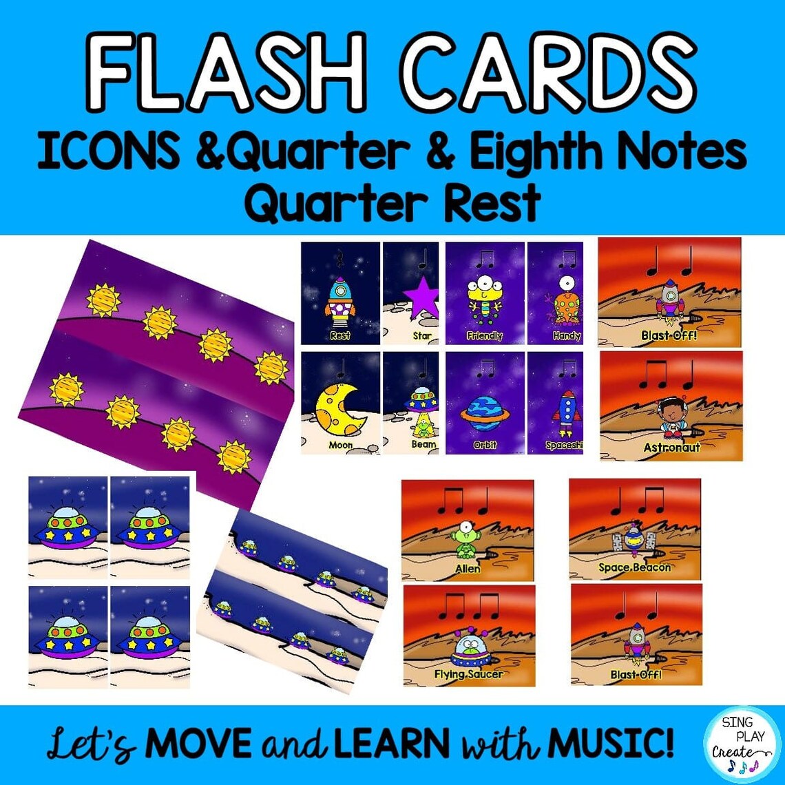 Music Steady Beat and Rhythm Charts, Cards, Activities L1: Space Theme ...