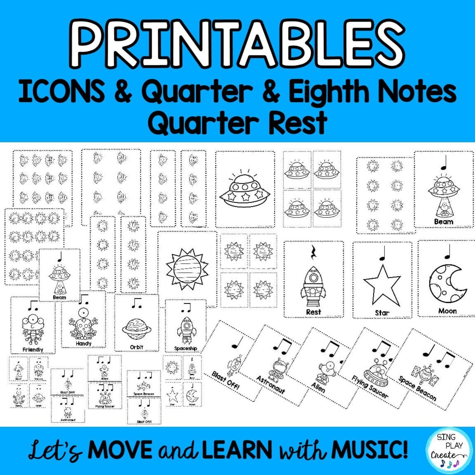 Music Steady Beat and Rhythm Charts, Cards, Activities L1: Space Theme ...