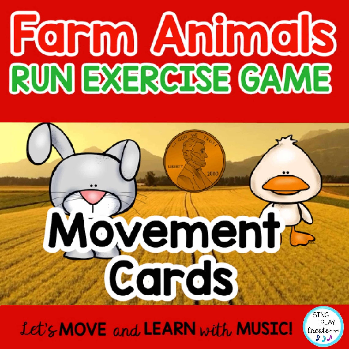 Farm Animal Run Exercise for Kids, Brain Break, P.E. Movement Cards and ...