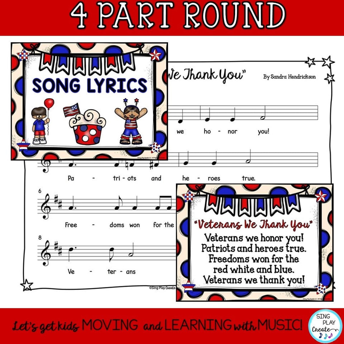 Patriotic Veterans Day Song and Music Lesson veterans We Thank You - Etsy
