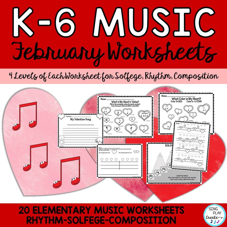 Valentine's Day Music Composition and Notation Worksheets, Solfa ...