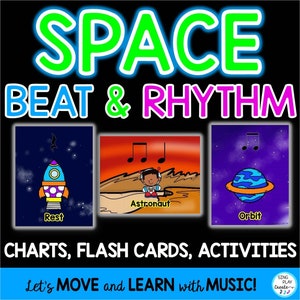 Music Steady Beat and Rhythm Charts, Cards, Activities L1: Space Theme ...