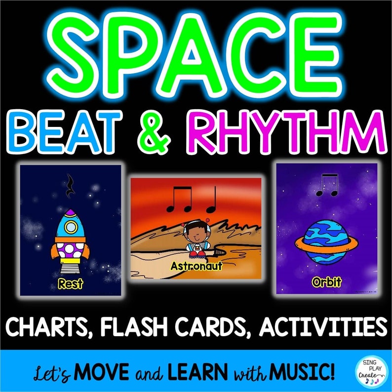 Music Steady Beat and Rhythm Charts, Cards, Activities L1: Space Theme ...