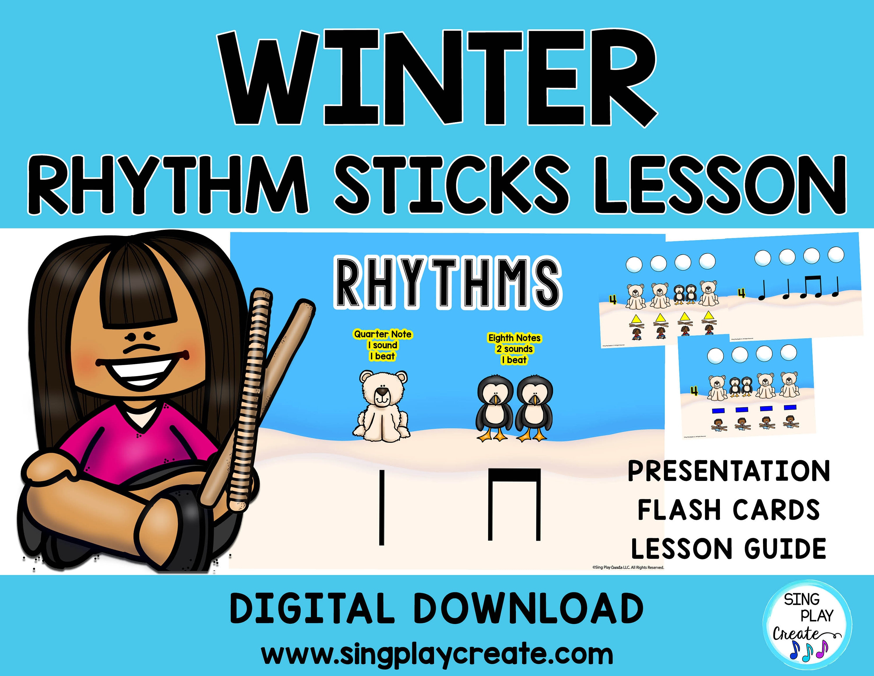 Winter Rhythm Stick Activities: Rhythm Play Along rhythm Icons, Ta, Ti ...