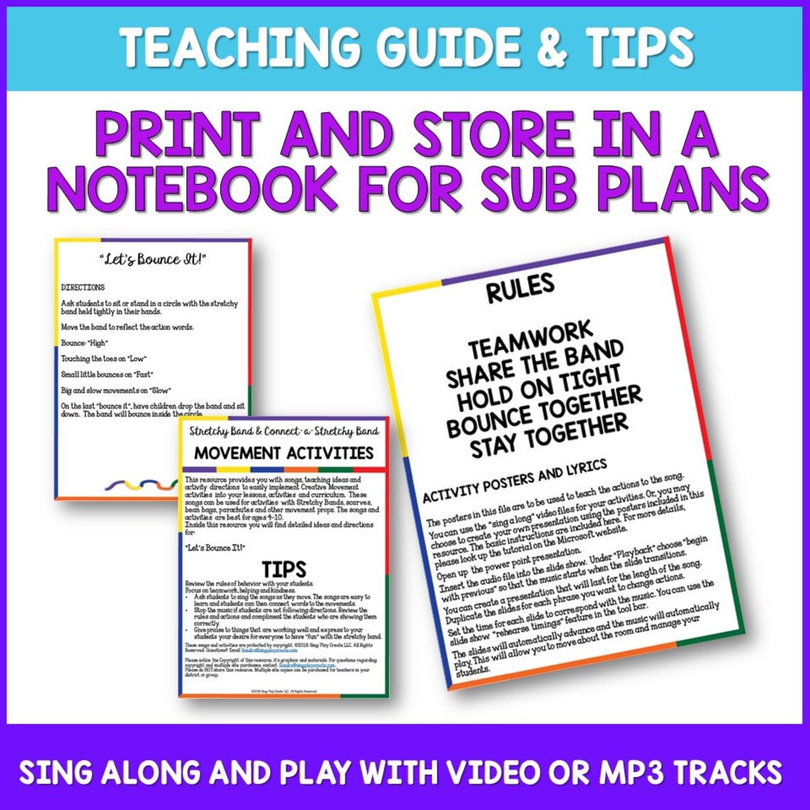 Stretchy Band Songs & Movement Activities BUNDLE: Music, PE, Team ...