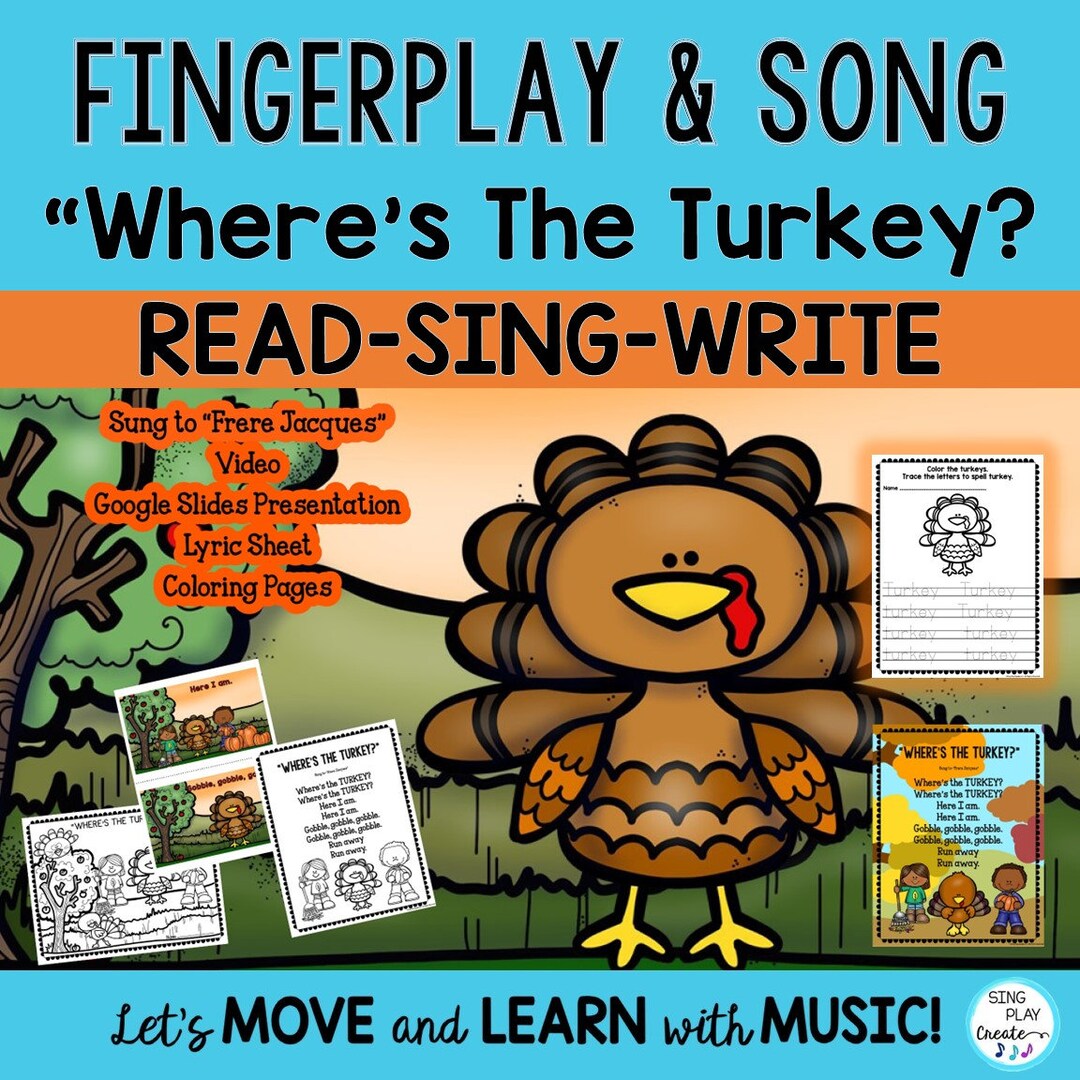 Thanksgiving Action Song: where's the Turkey Literacy Activities, Video ...