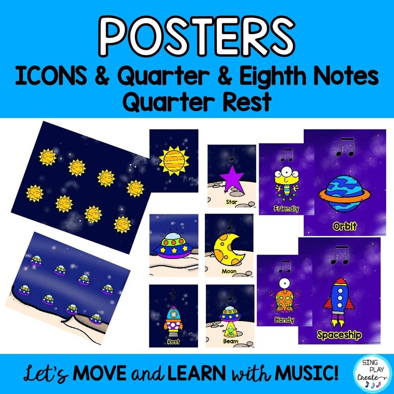 Music Steady Beat and Rhythm Charts, Cards, Activities L1: Space Theme ...