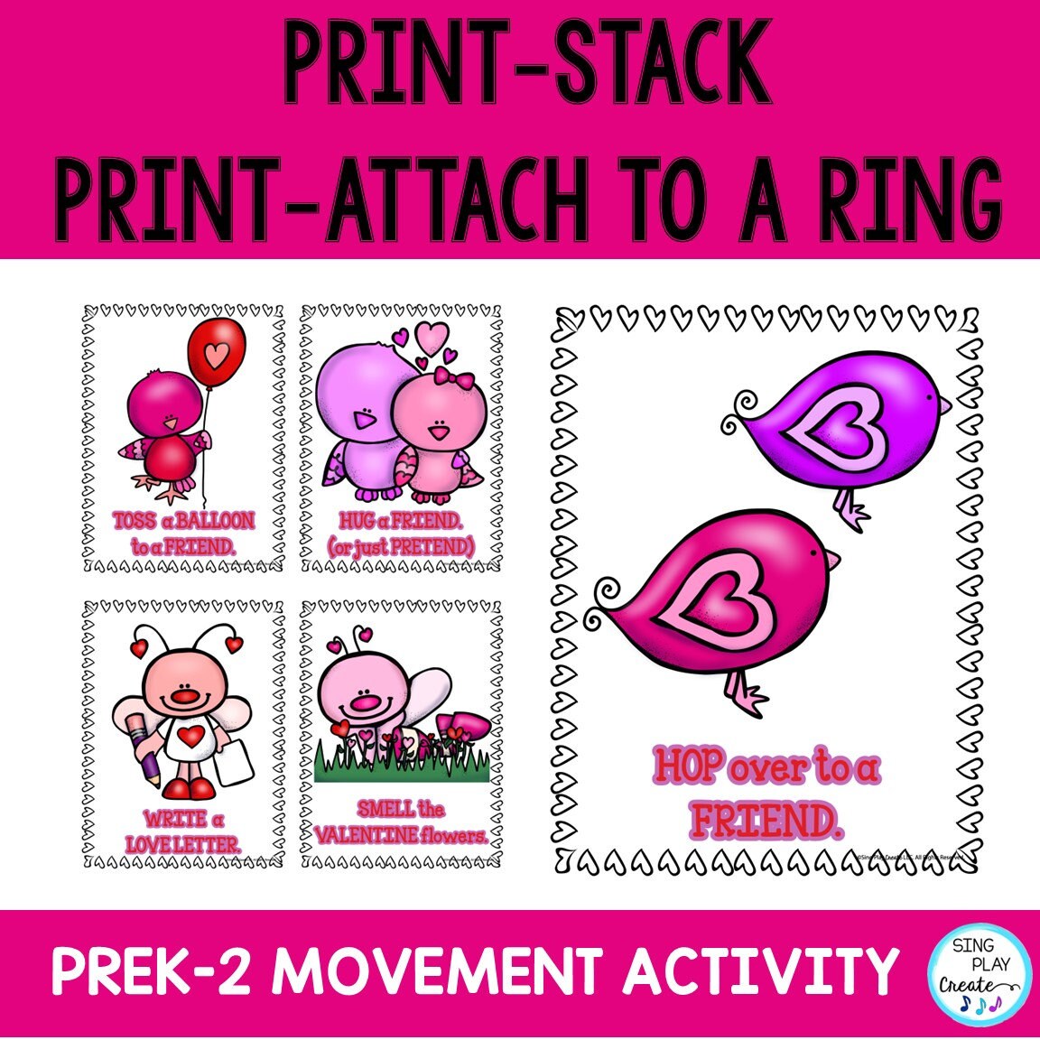 Valentine's Day Movement Task Cards, Brain Break Activity, Movement ...