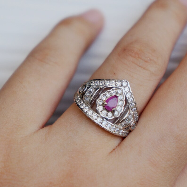 Small Ruby Ring 925 Sterling Silver Ring Small Pear Shape Ruby | Etsy