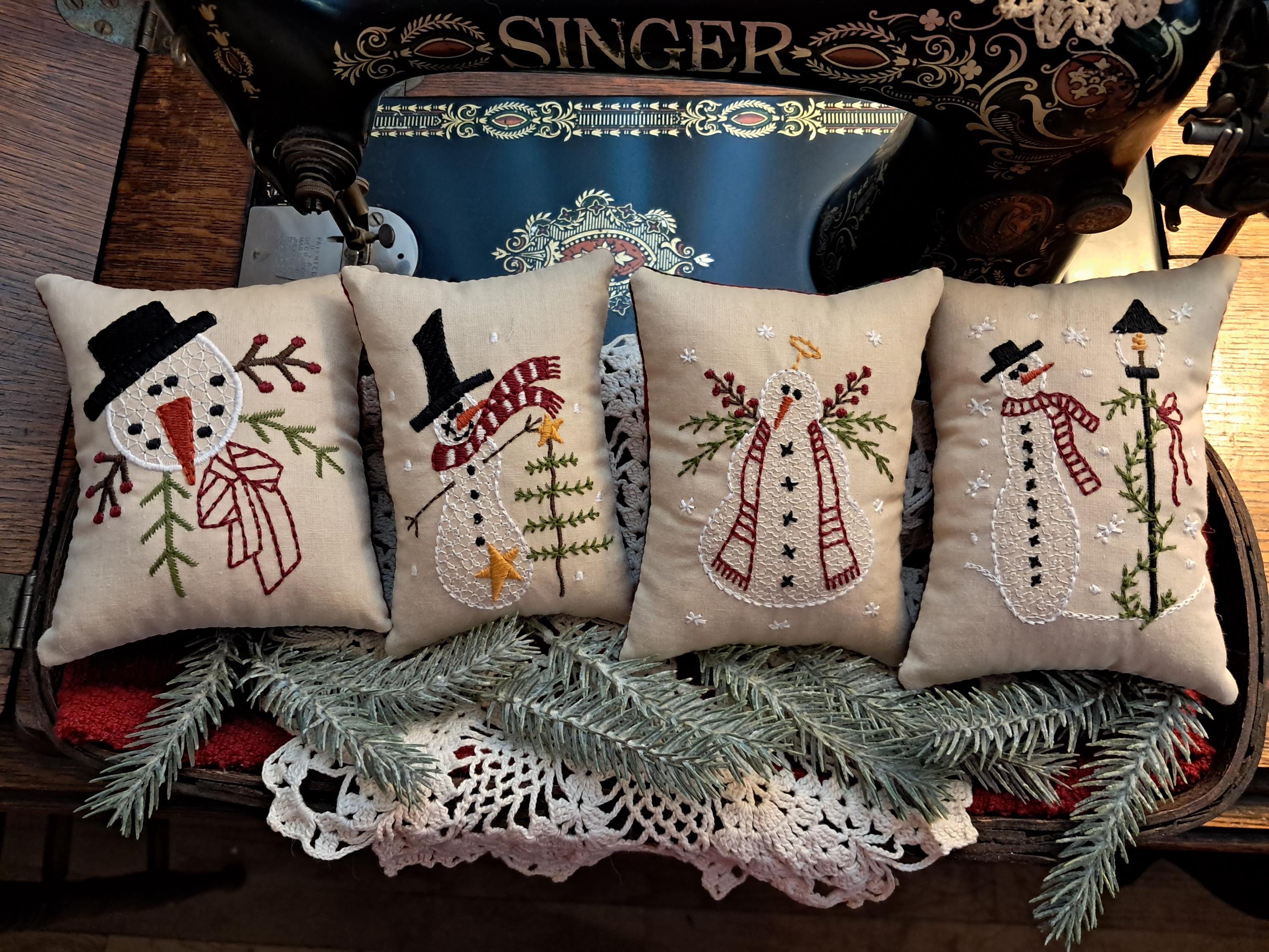 Winter Snowmen Bowl Fillers , Primitive, Country, Embroidered - Etsy