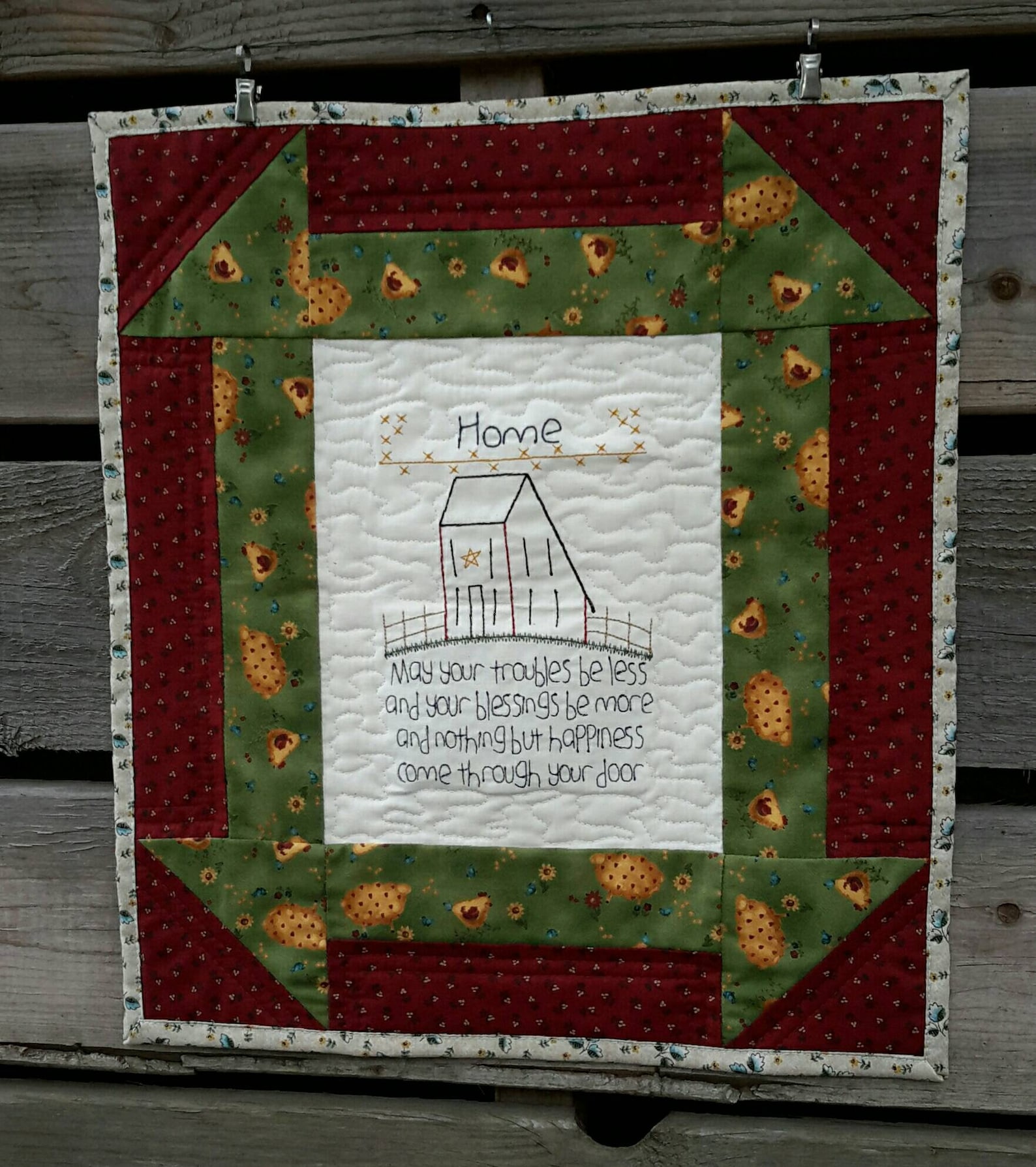 Primitive Patchwork Small Quilt, "home" , Machine Embroidered, Door ...