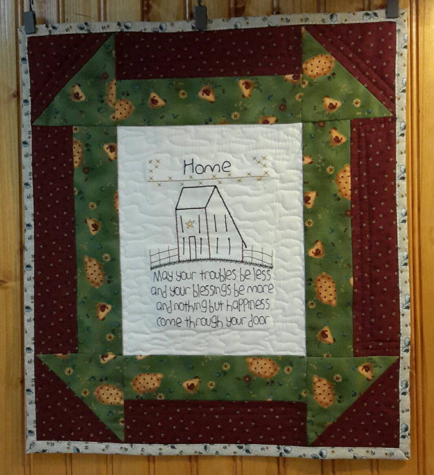 Primitive Patchwork Small Quilt, "home" , Machine Embroidered, Door ...