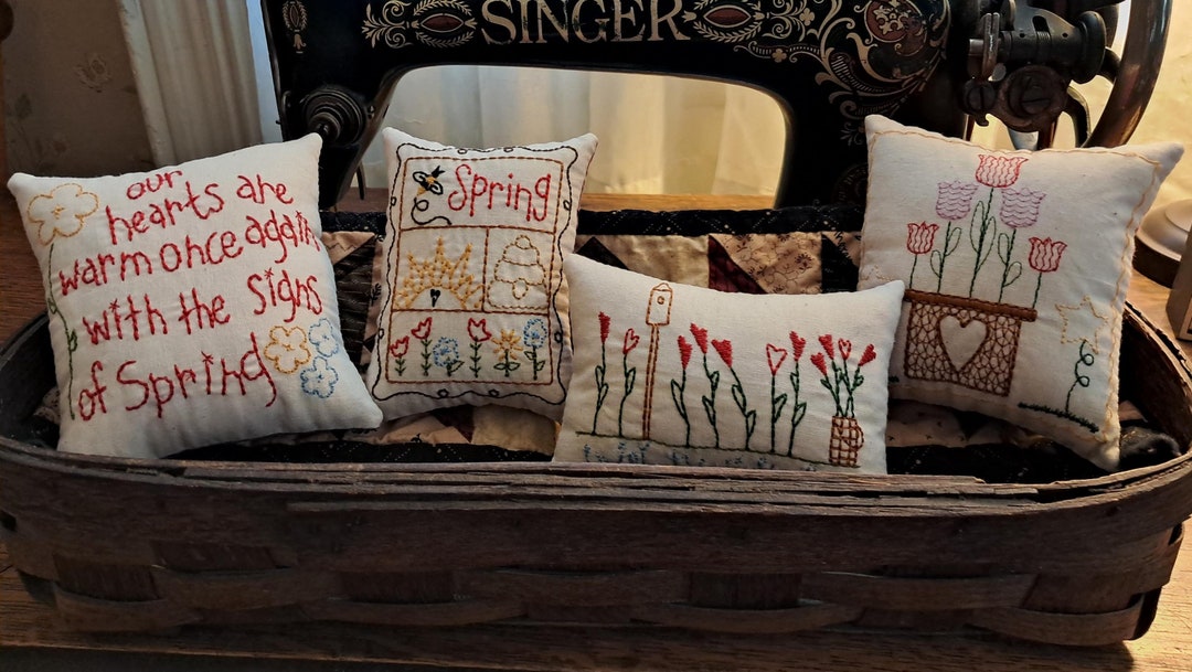 Spring Bowl Fillers , Primitive, Country, Embroidered - Etsy