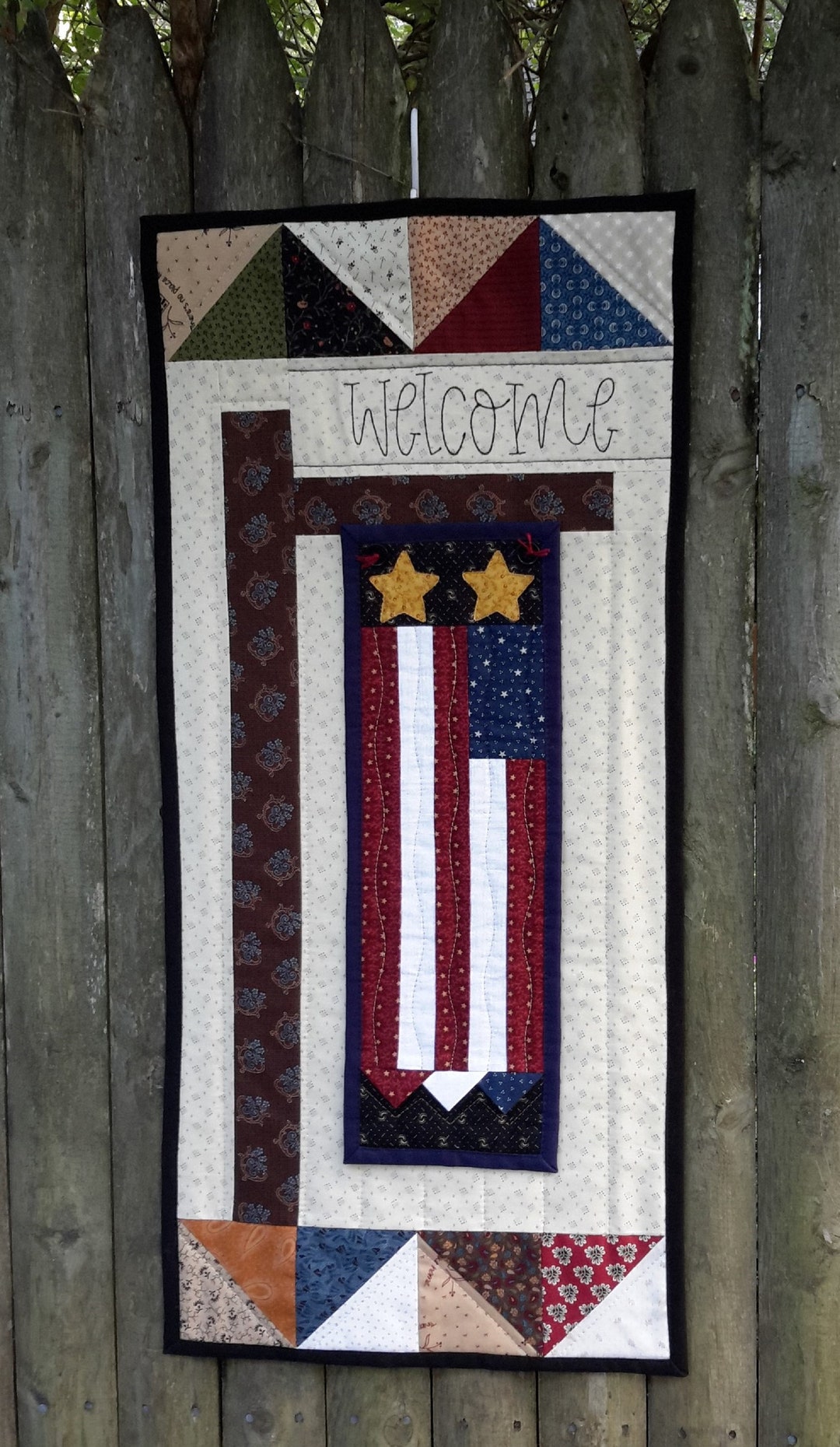 Quilted Welcome Signpost Door Banner Base With American Flag, Patriotic ...