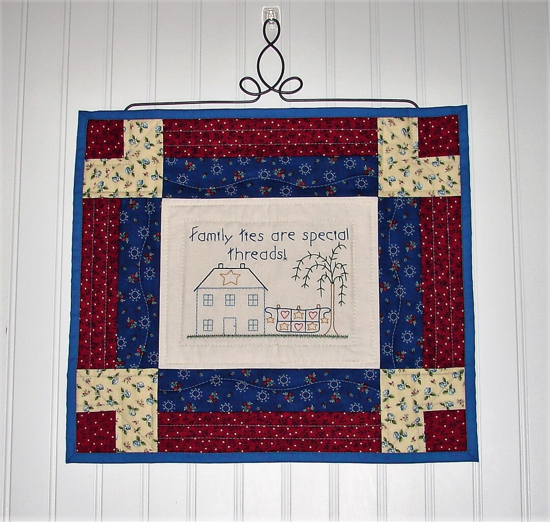 Primitive Patchwork Small Quilt,family Ties, Machine Embroidered, Door ...