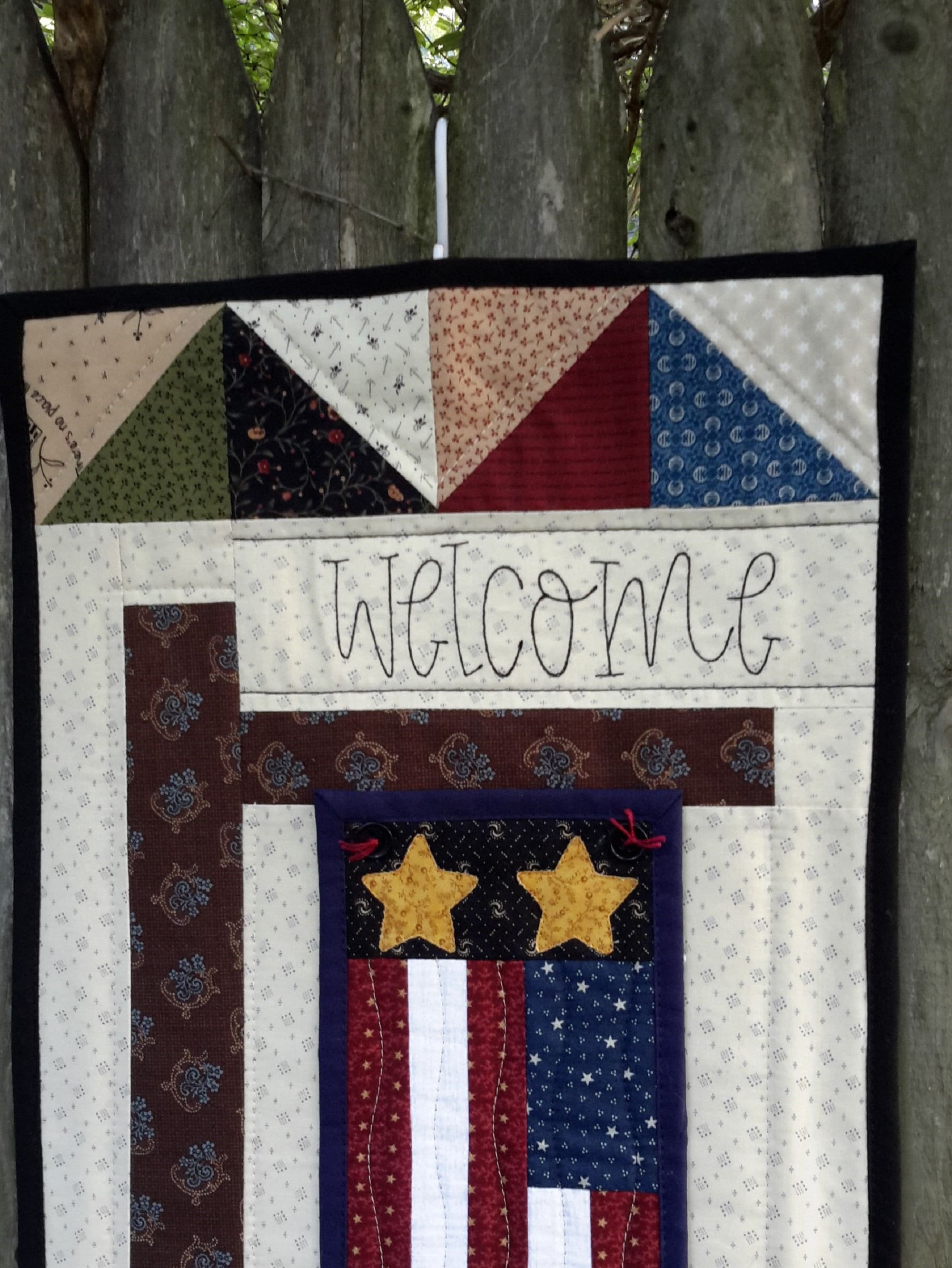 Quilted Welcome Signpost Door Banner Base With American Flag, Patriotic ...