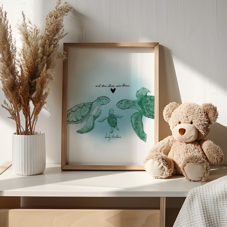 New Born Baby Print Gift With Turtle "and Then There Were Three ...