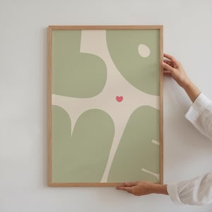 Sage Green Colour Love Heart Print Kitchen Wall Art Poster Home Decor ...