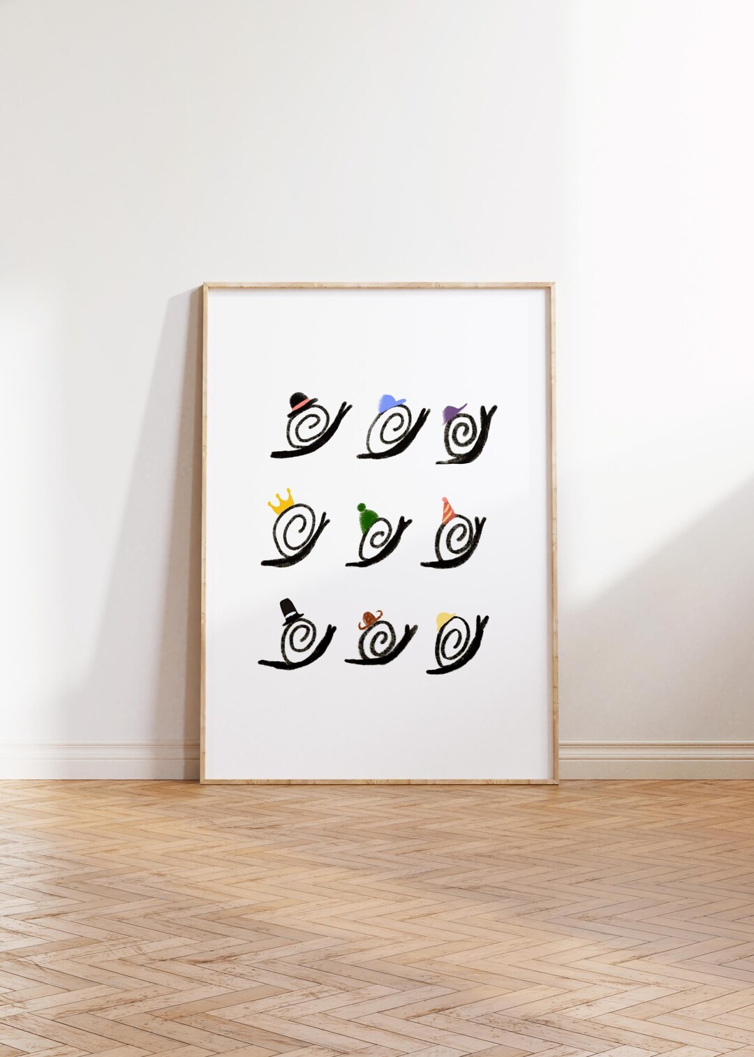 Snails in Hats, Unique and Simple Wall Art for Kitchen, Bedroom ...