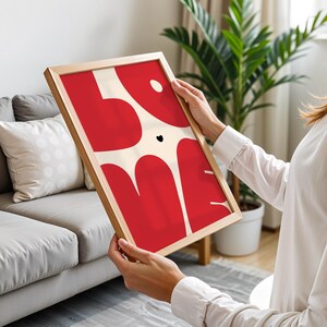 Red Love Heart Print Bedroom Wall Art Retro Heart Home Decor for ...