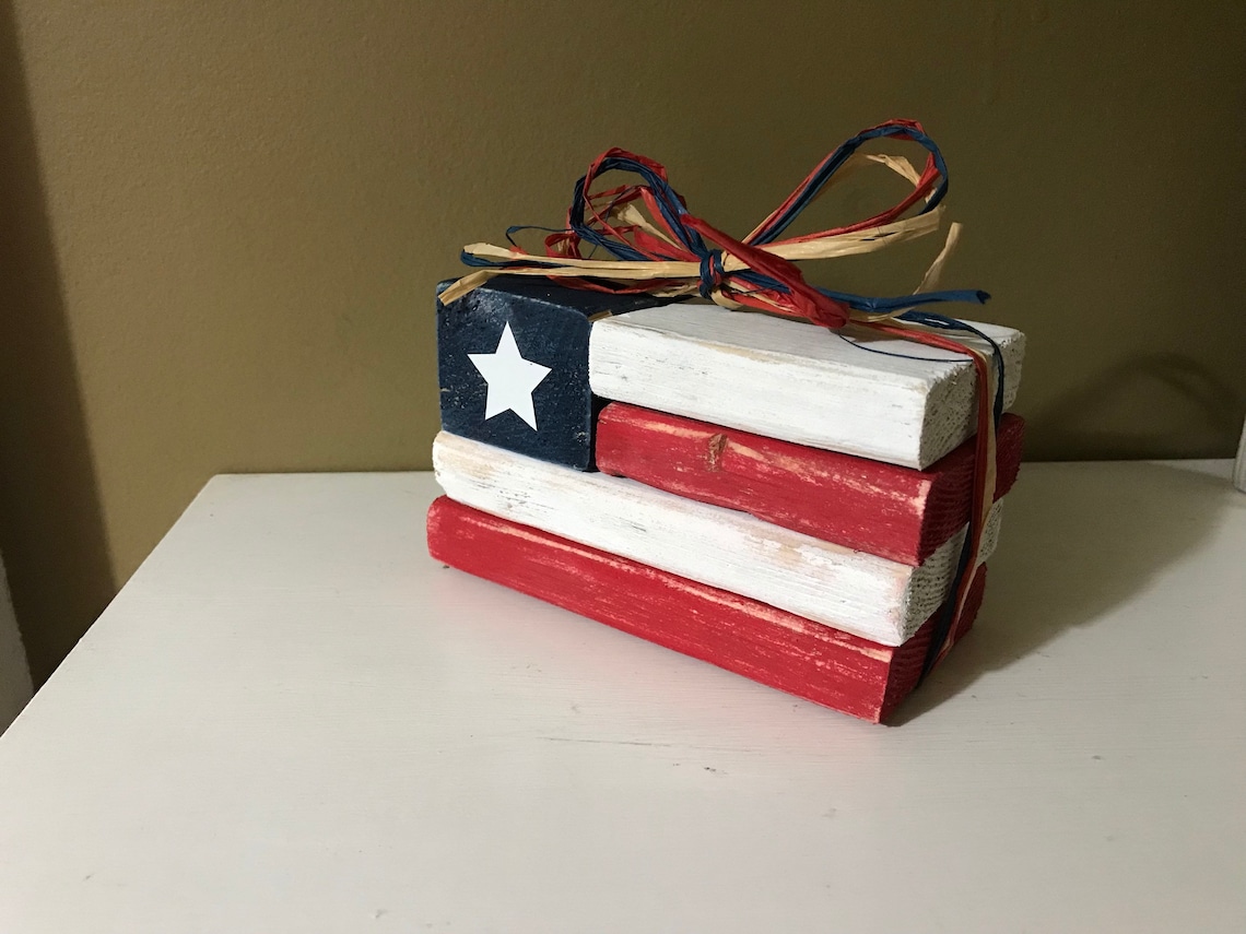 American Flag Blocks Rustic Reclaimed Wood, Patriotic Decor, Shelf ...