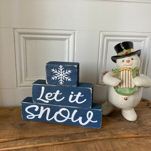 Let It Snow Blocks Winter Decor, 3 Tiered Block Sign, Shelf Sitter ...