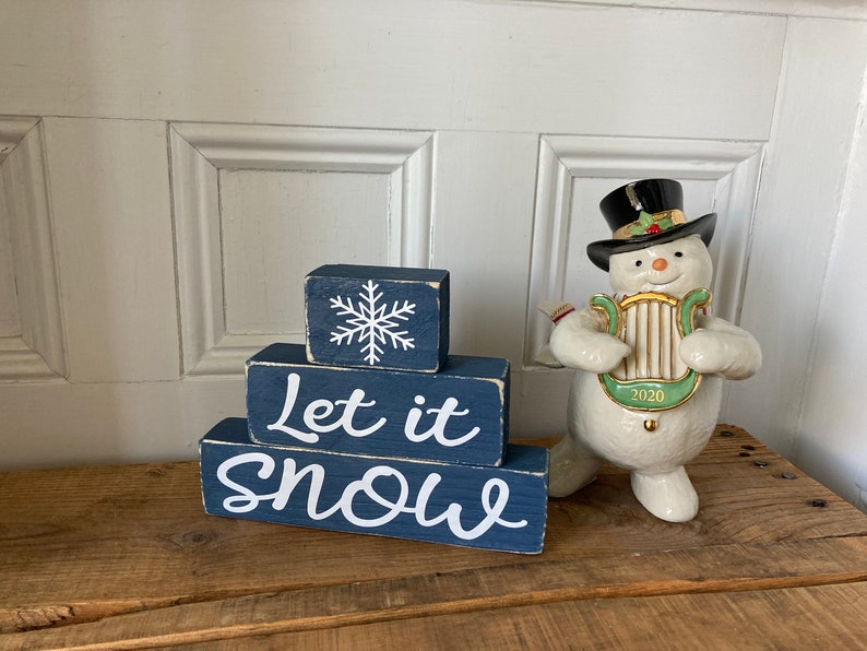 Let It Snow Blocks Winter Decor 3 Tiered Block Sign Shelf - Etsy