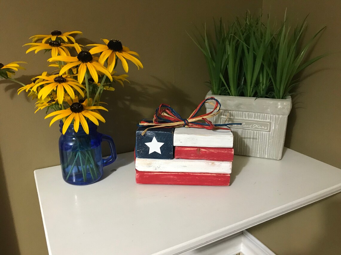 American Flag Blocks Rustic Reclaimed Wood, Patriotic Decor, Shelf ...